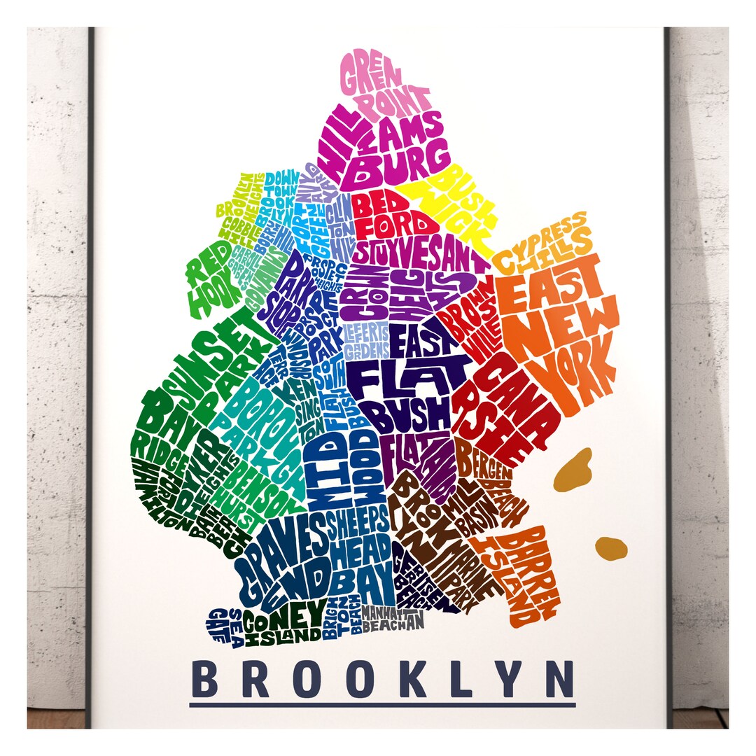 Brooklyn Neighborhood Map Art Print, Signed Print of My Original Hand ...