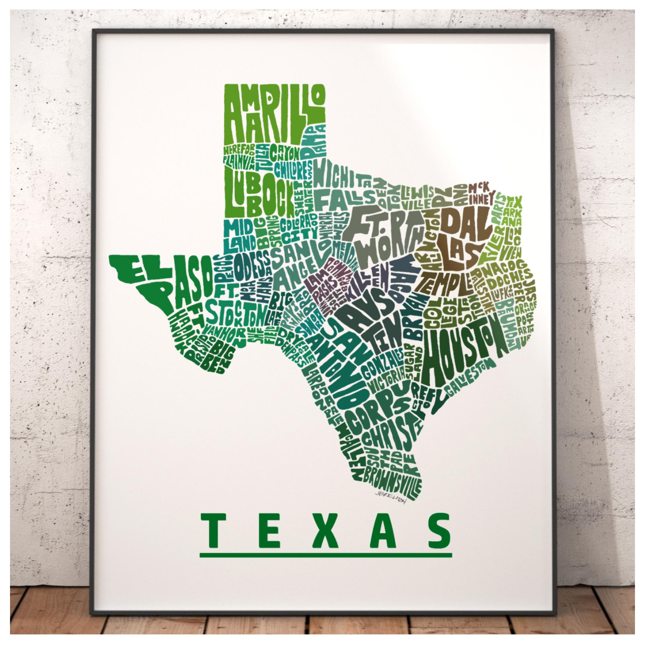 Texas Map Art, Texas Art Print, Signed Print of My Original Hand Drawn ...
