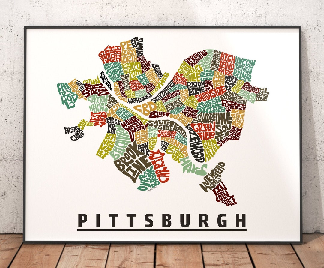 Pittsburgh Neighborhood Map Print, Signed Print of My Original Hand ...