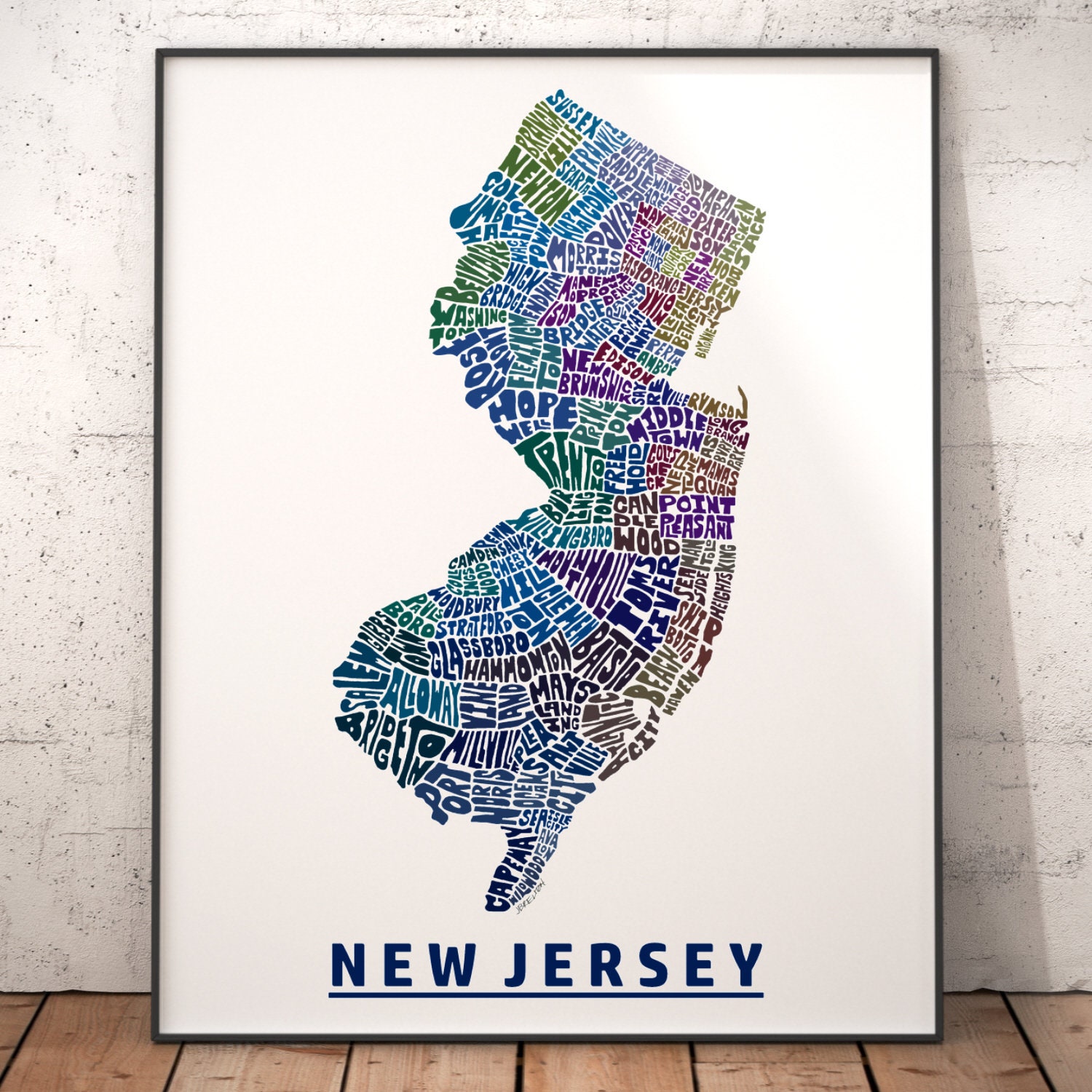 New Jersey Map New Jersey Art New Jersey Print signed print | Etsy