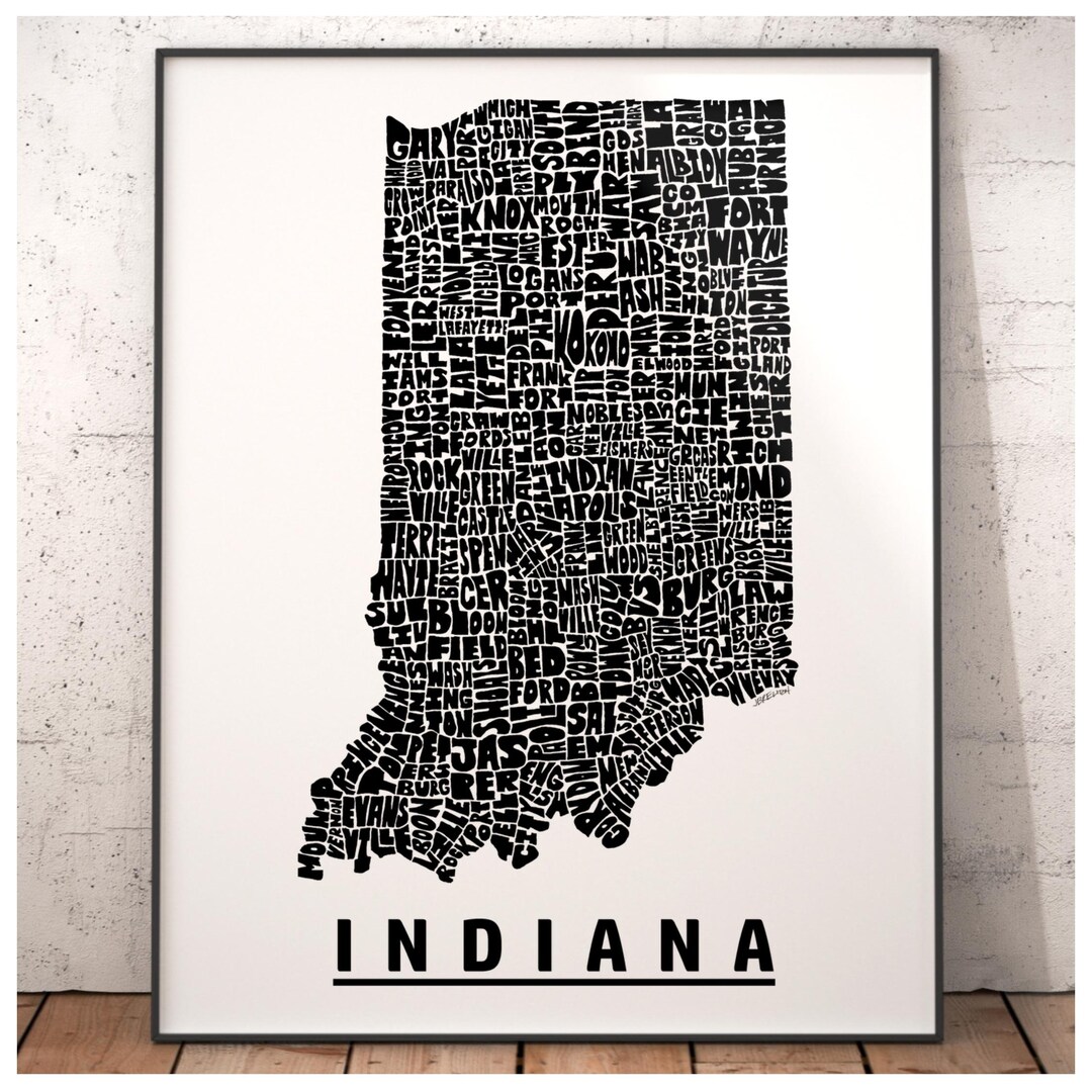 Indiana Map Art, Indiana Art Print, Print of My Original Hand Drawn ...