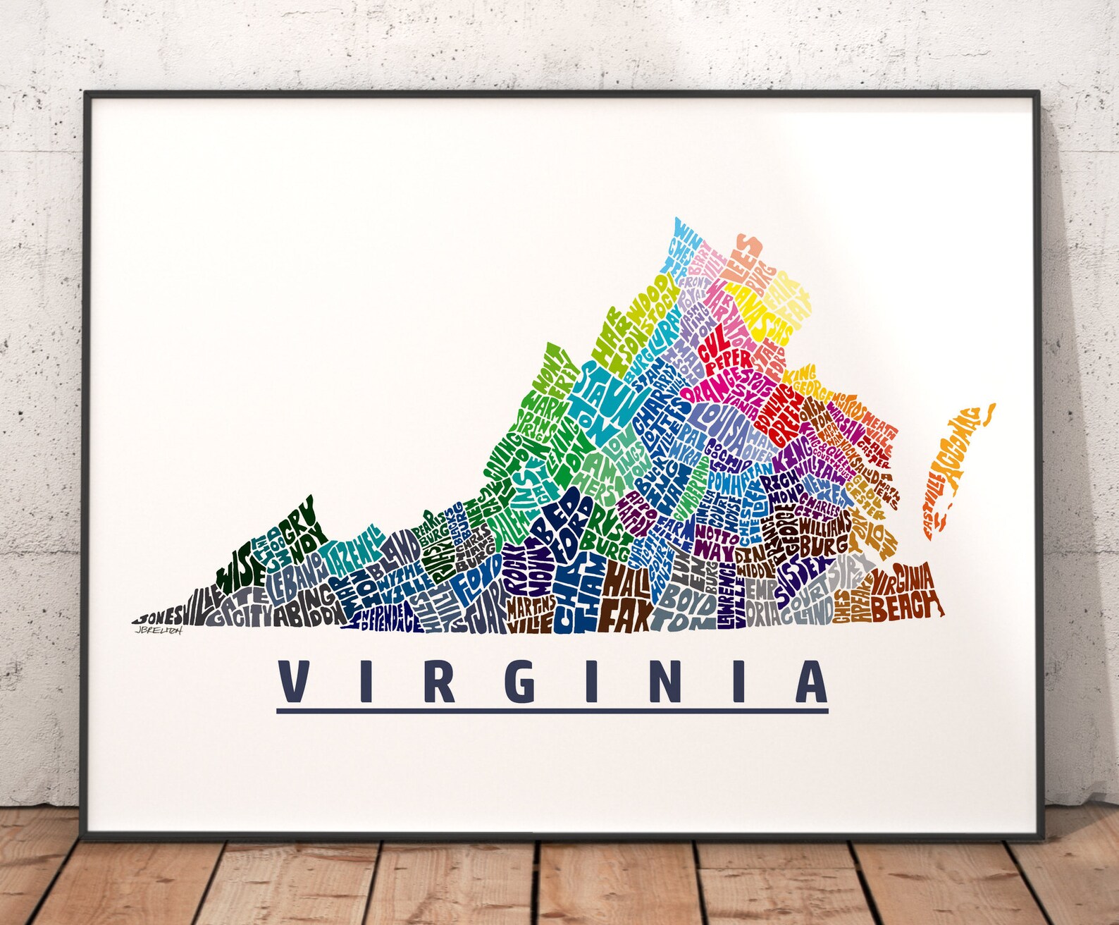 Virginia Map Art, Virginia Art Print, Signed Print of My Original Hand ...