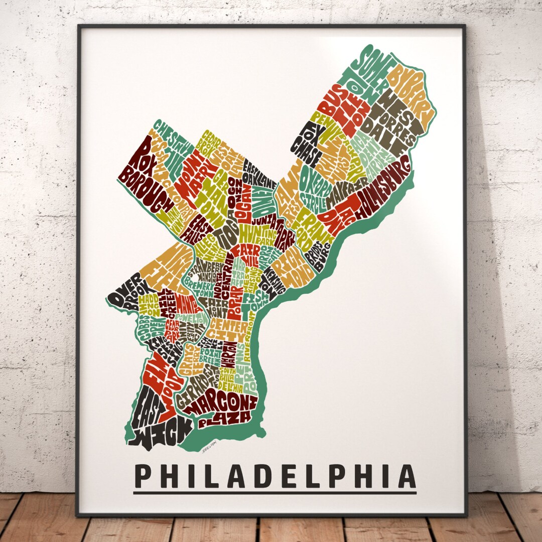 Philadelphia Neighborhood Map Print, Signed Print of My Original Hand ...