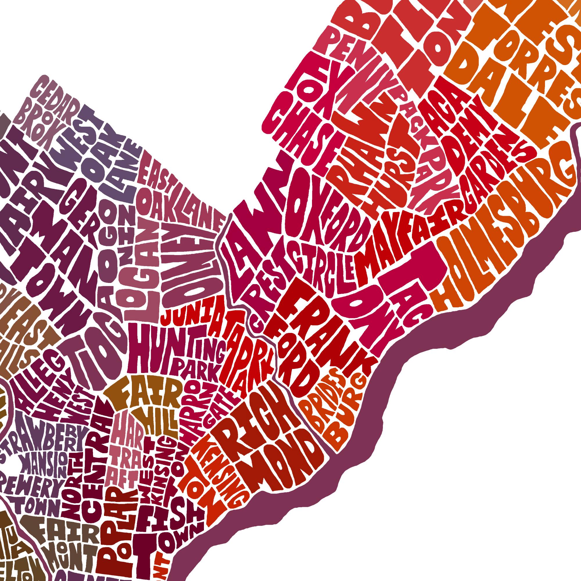 Framed Philadelphia Neighborhoods Map Art Print - Multiple Sizes, Color ...