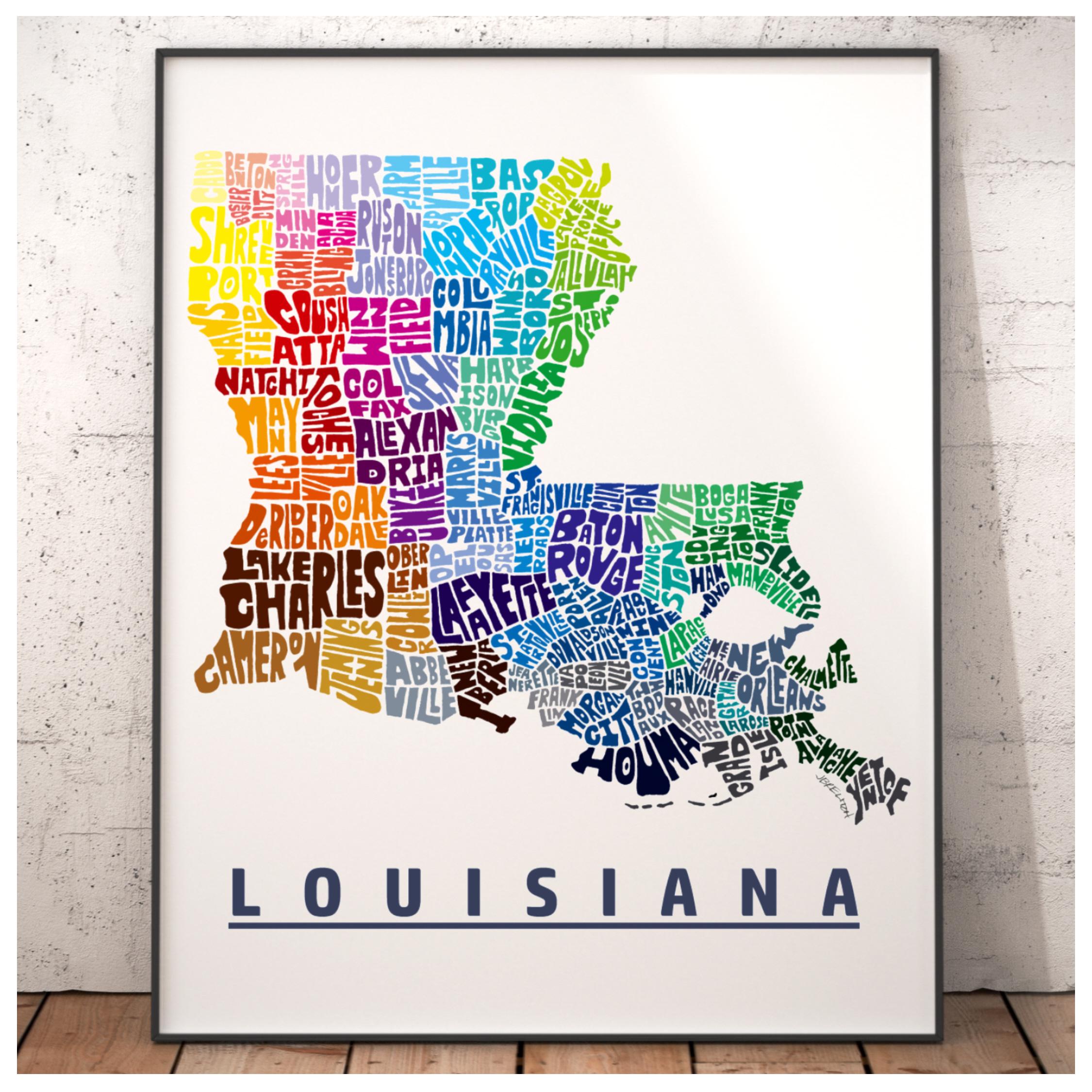 Louisiana Map Art, Louisiana Art Print, Print of My Original Hand Drawn ...
