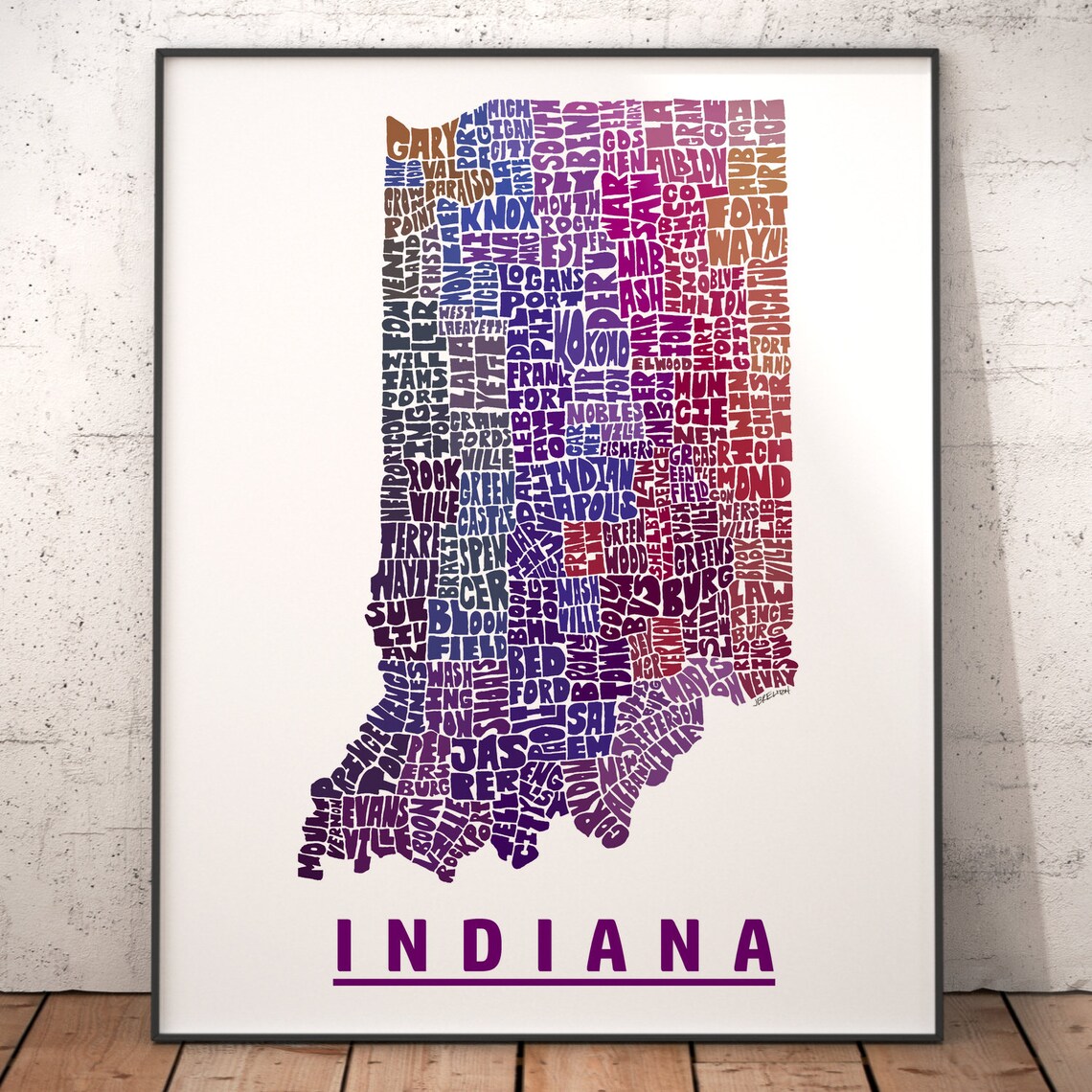 Indiana Map Art Indiana Art Print Signed Print of My | Etsy
