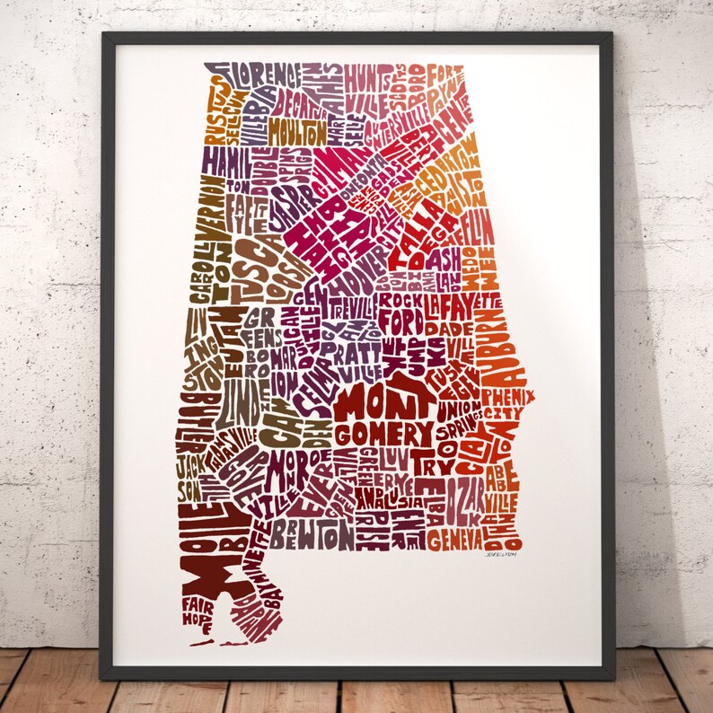 Alabama art print Alabama map art signed print of my | Etsy