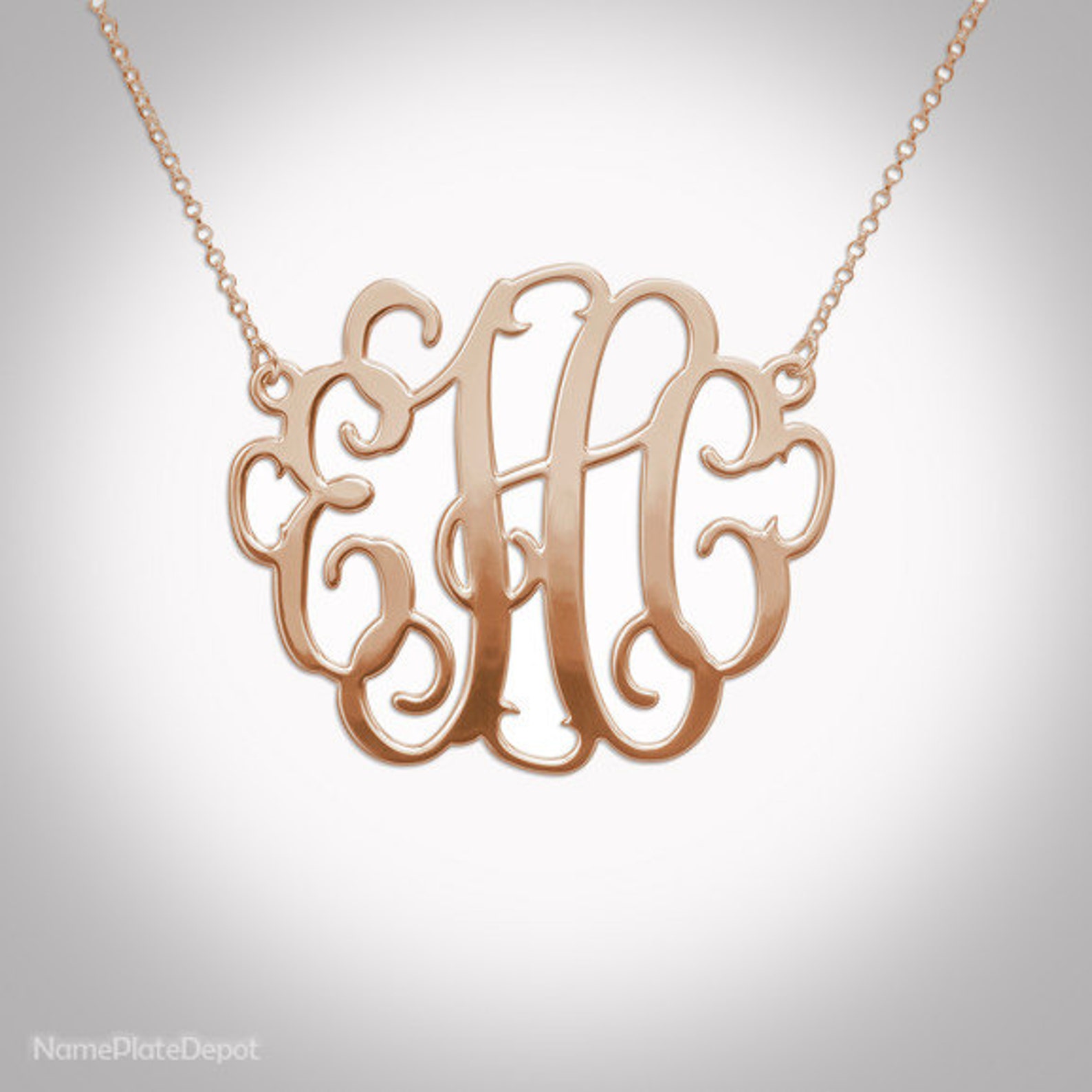XXL Monogram Necklace 18K Rose Gold Plated Silver - Etsy