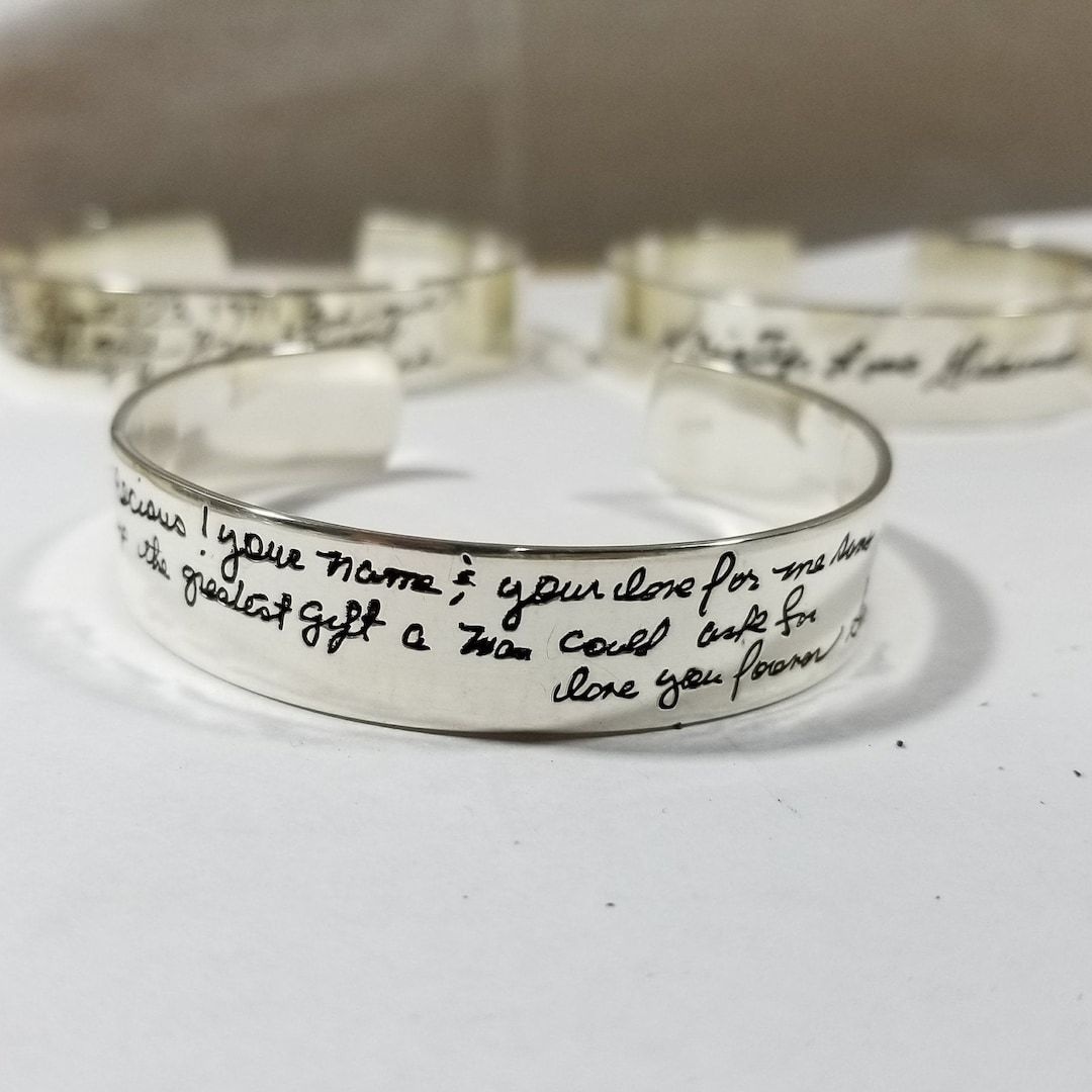 Handwritten Engraved Sterling Silver Bracelet: Personalized Keepsake - Etsy