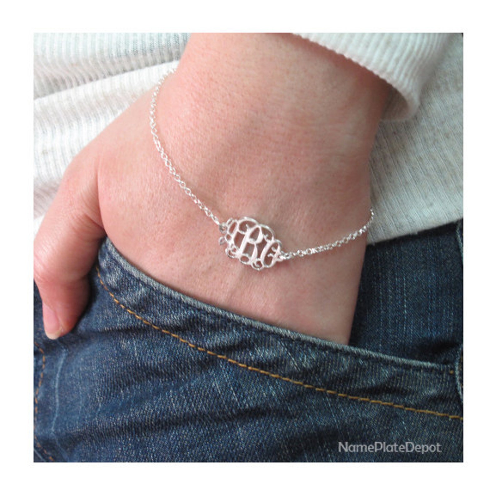 Silver Monogram Jewelry Set Necklace & Bracelet Special - Etsy