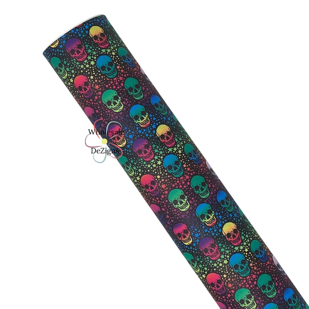 Skulls Faux Leather Sheet Halloween Printed Sheets With Stars Rainbow ...