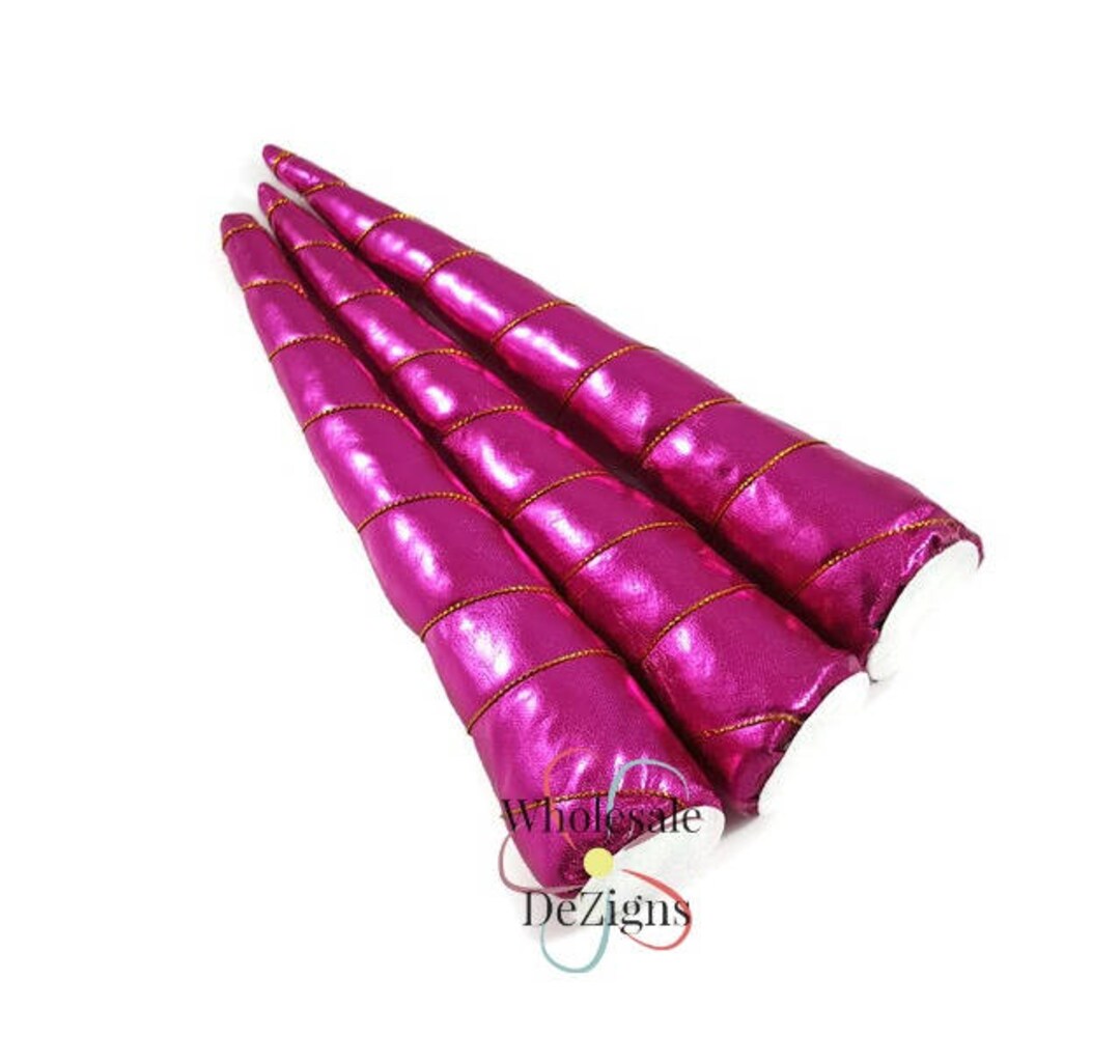 8" Hot Pink Unicorn Horn Metallic Large Padded Horns Wrapped With Gold ...