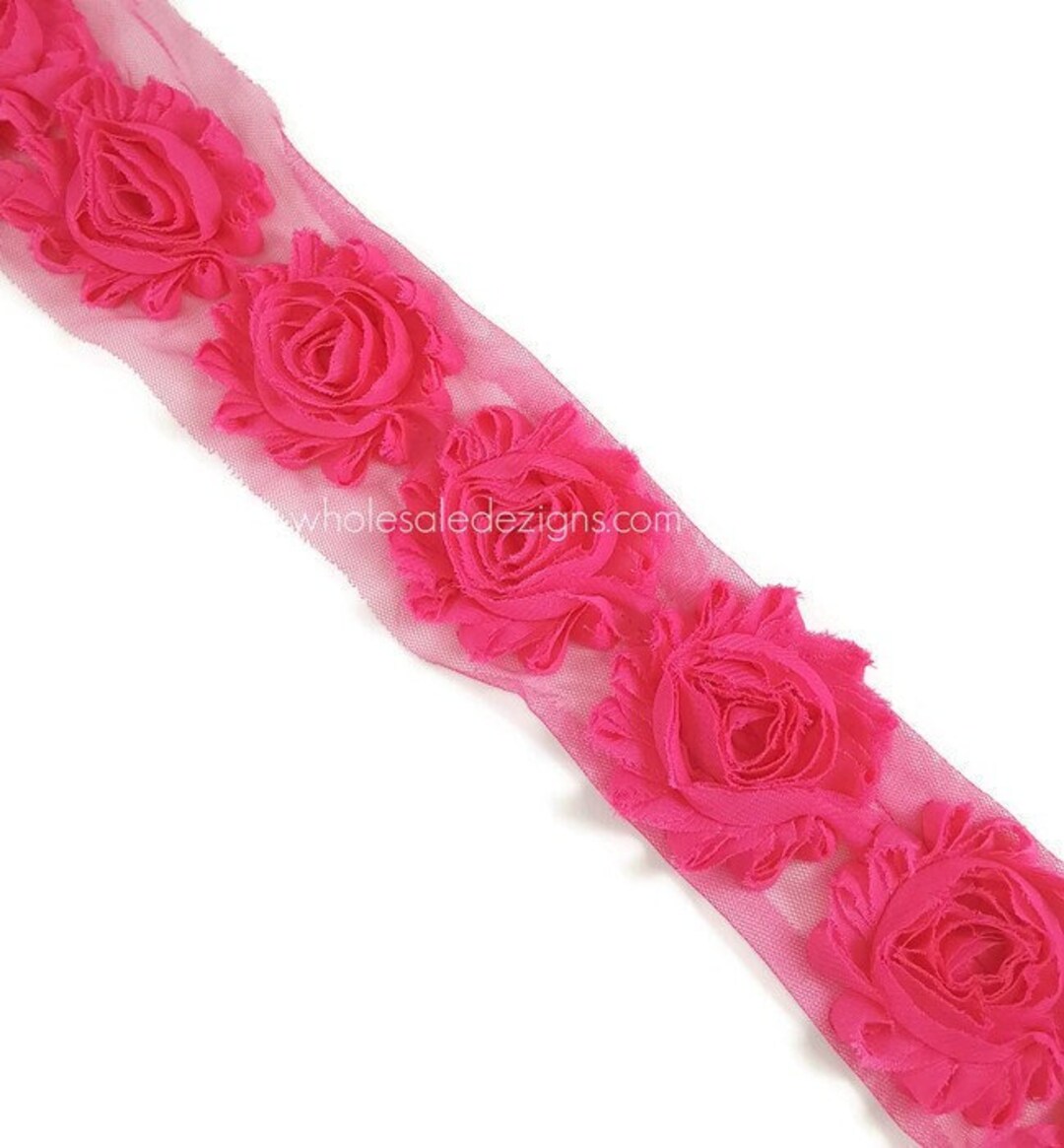 Hot Pink Shabby Chiffon Flowers by the Yard, Pink Frayed Vintage ...