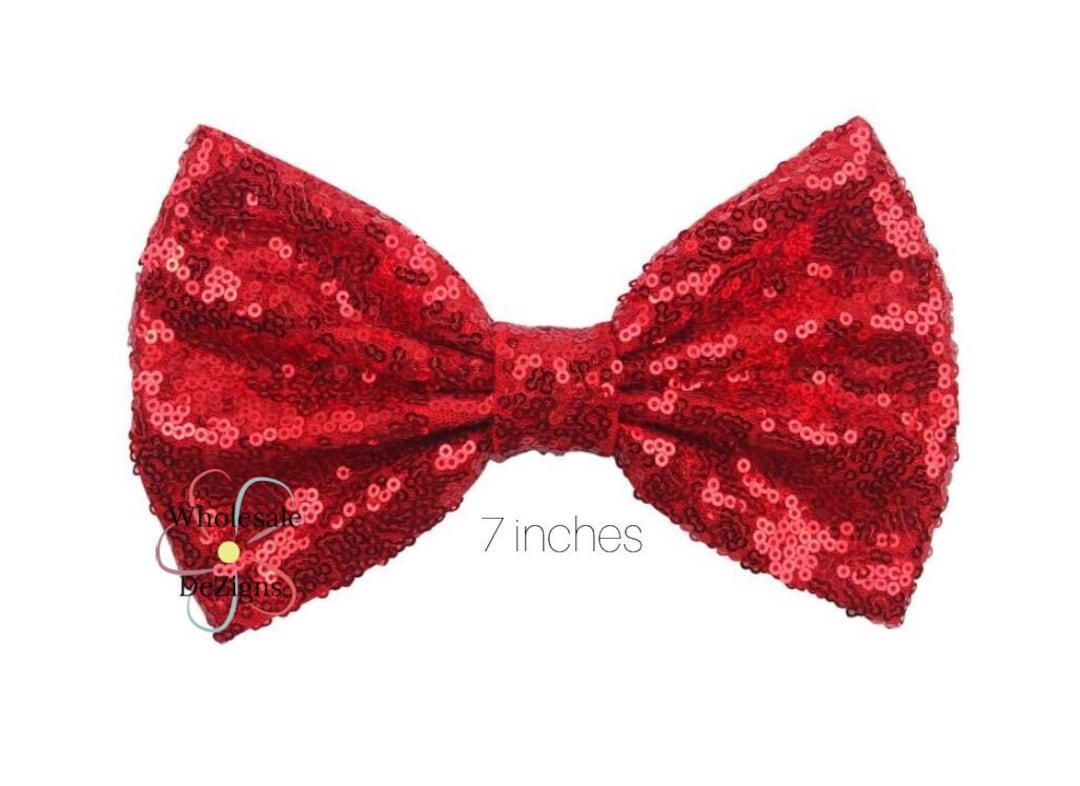 Large Sequin Red Bow 7 Inch Bows DIY Red Sequined Hair Bows Huge DIY ...
