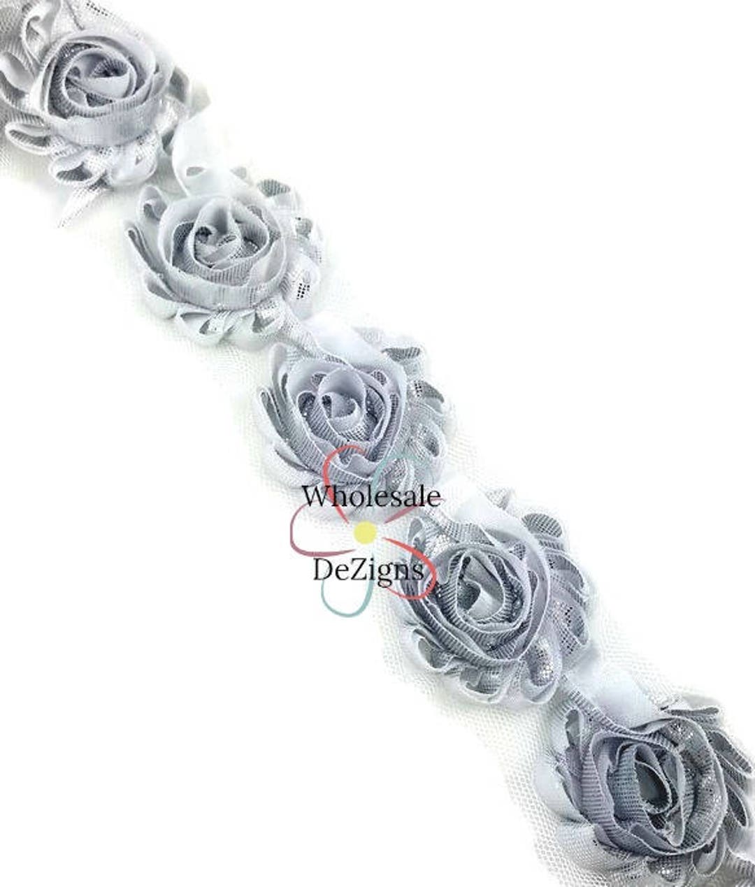 Petite Silver Metallic Flowers, Silver Yard Flowers, Shabby Trim Flower ...
