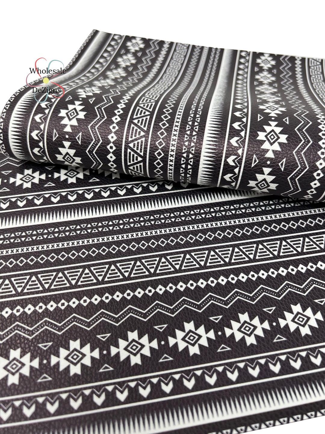 Aztec Print Faux Litchi Leather Sheet, Black and White Printed ...