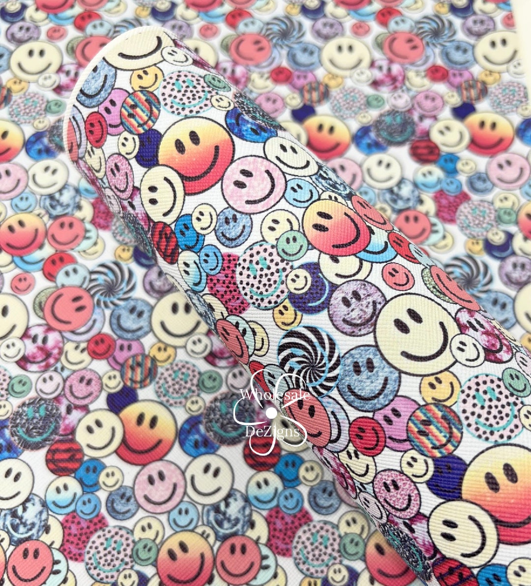 Smiley Face Faux Leather Sheets | Happy Faces Leather Sheet | Multi ...