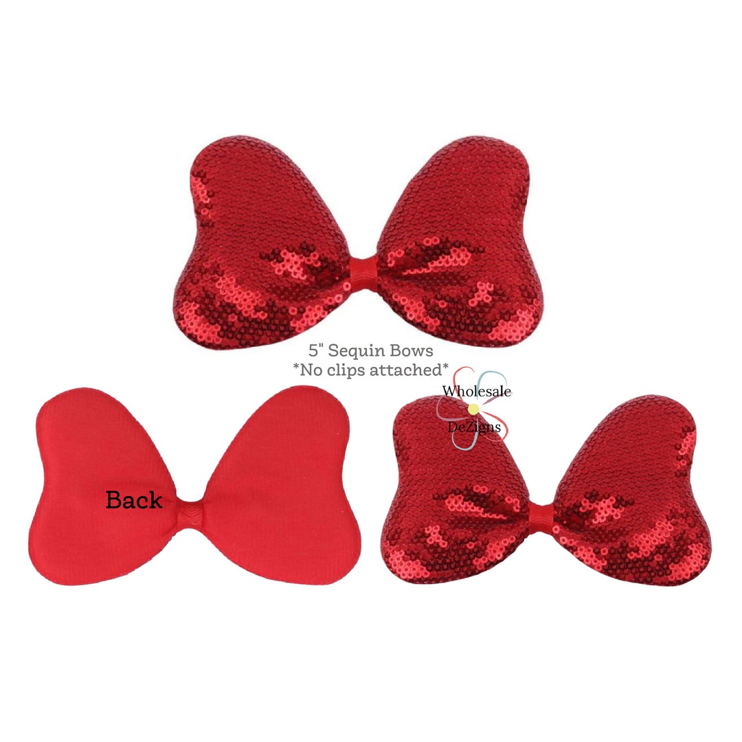 Red Sequin Bow 5 Inches Red Shimmery Bows Large Mouse Hair Bow DIY ...