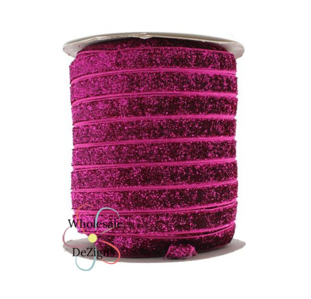 Fuchsia Velvet Glitter Elastic, 3/8" No Flake Elastic, Pink Elastic for ...