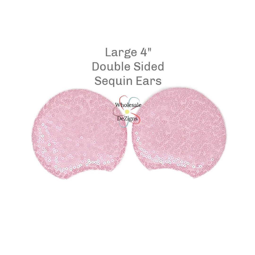 Large 4" PINK Sequin Mouse Ears Double Sided Padded Appliques Puffy ...