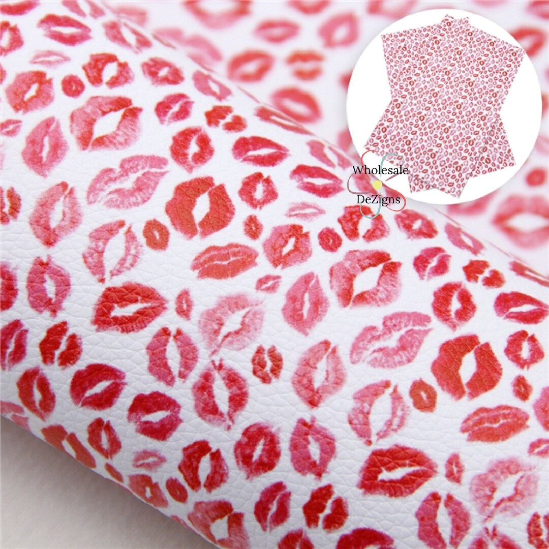 Lips Faux Leather Sheet - Litchi Red and Pink Kiss Valentines Heart ...