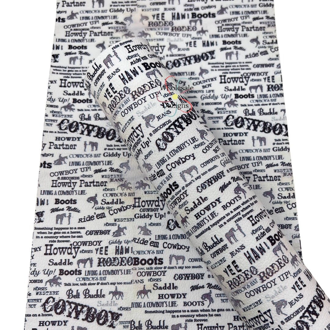 Cowboy Print Faux Litchi Leather Sheet Rodeo Howdy Partner Boots Horses ...