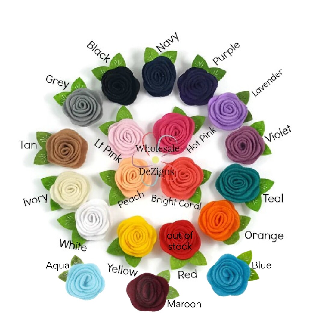 Felt Flowers With Leaf Textured DIY Small Flower Rosette Approx 2 ...