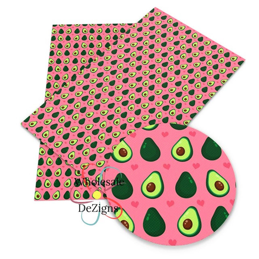 Avocado Faux Leather Sheet Green Avocados Pink Hearts Sliced Synthetic ...