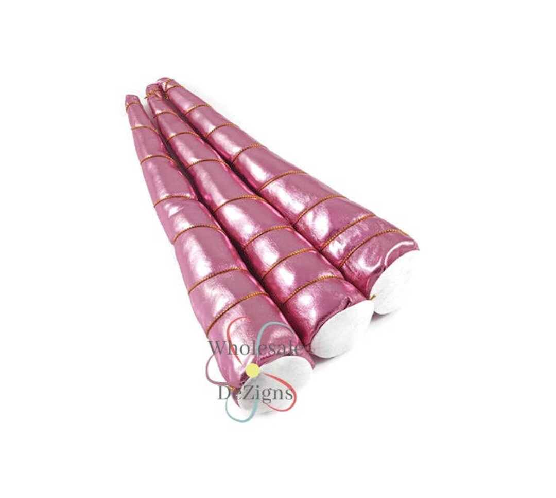 8" Pink Unicorn Horn Metallic Large Padded Horns Wrapped With Gold ...