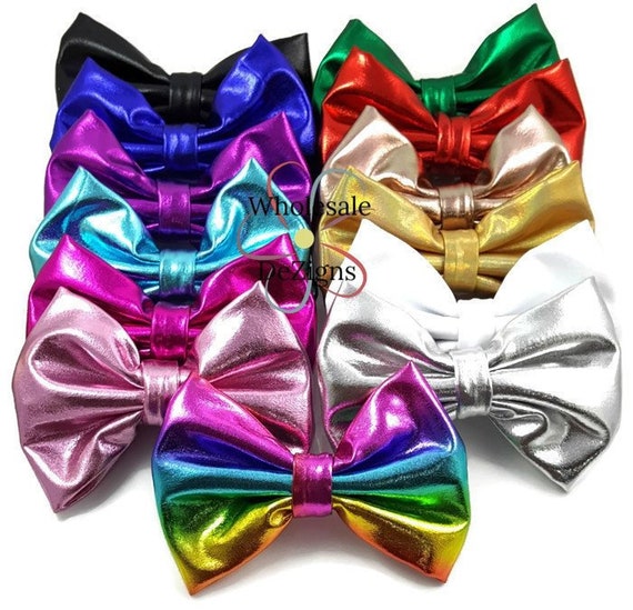 Metallic Shiny Bows 4 DIY Bows Lycra Bows White - Etsy