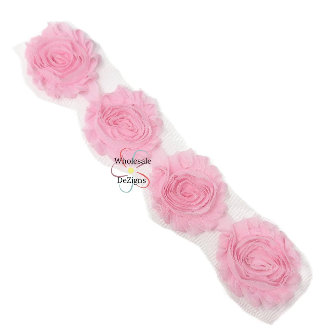 Pink Shabby Chiffon Flowers Flowers by the Yard, 1/2 or 1 Yard Trim ...