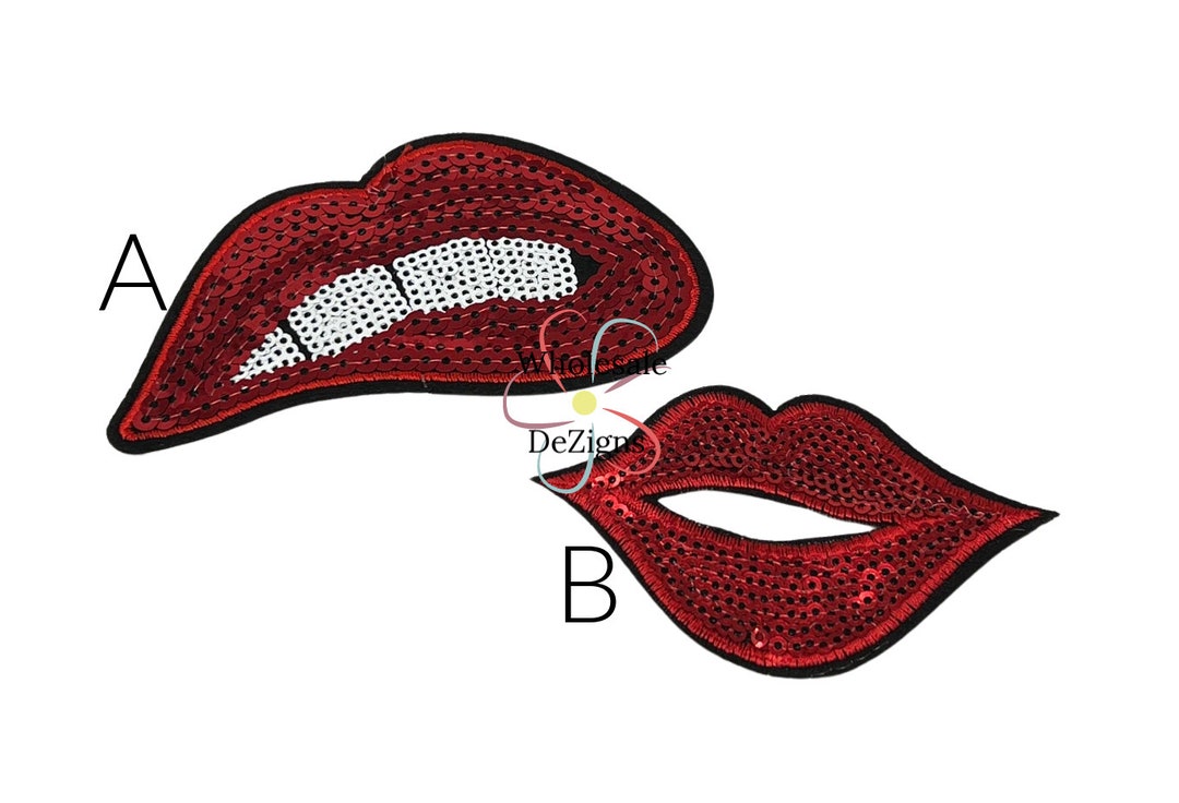 Sequin Mouth Appliques, Lips Applique, Teeth Applique, Lips Patch for ...