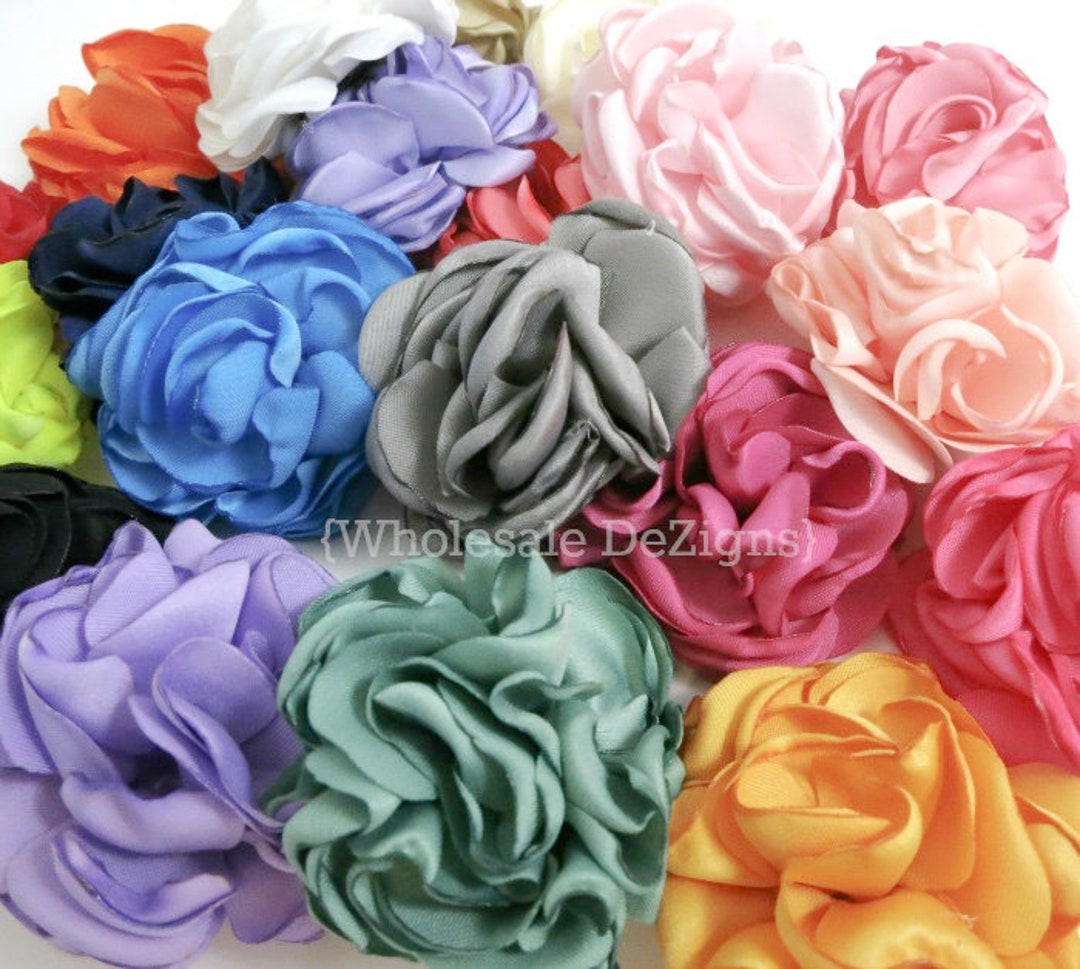 Small Satin Burned Edge Ruffled Rose, Silk Rosette Flowers, Burnt Roses ...