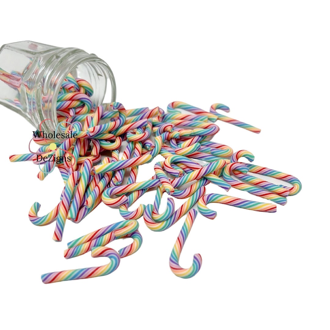 Small Rainbow Candy Cane Resins, Winter Cabochons, Clay Filler for Vase ...