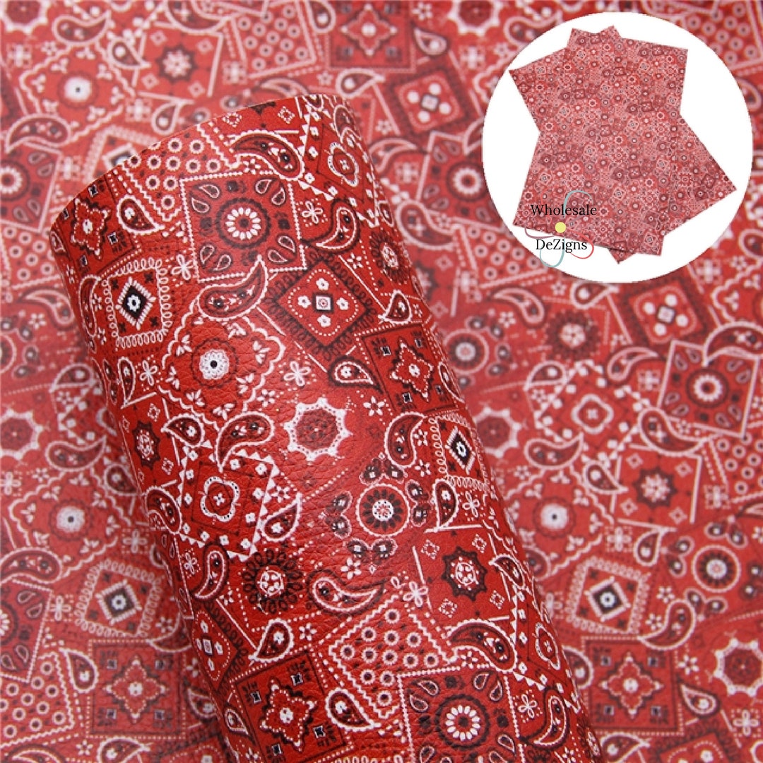 Red Paisley Print Faux Leather Sheet Red and White Western Bandana ...