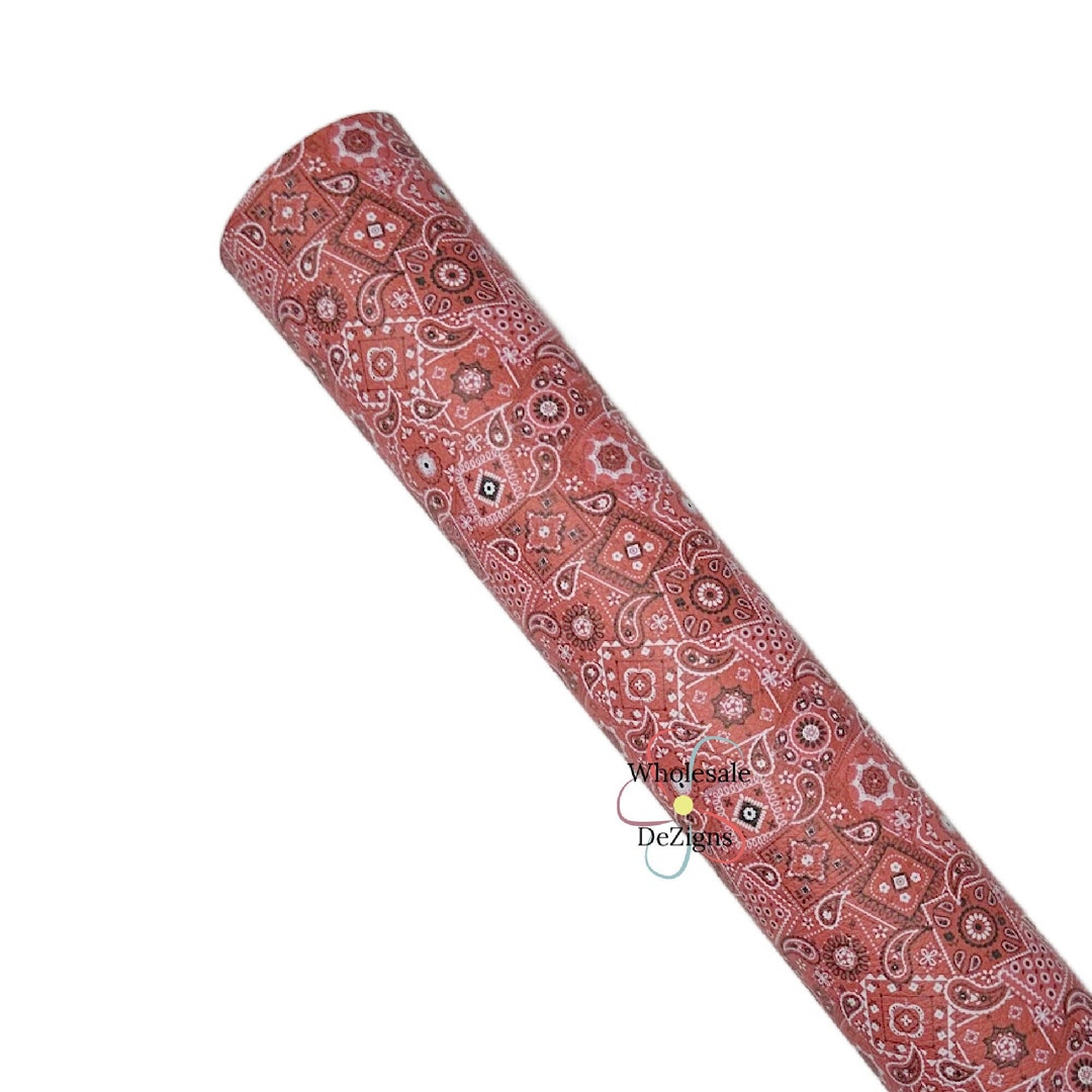 Red Paisley Print Faux Leather Sheet - Red and White Western Bandana ...