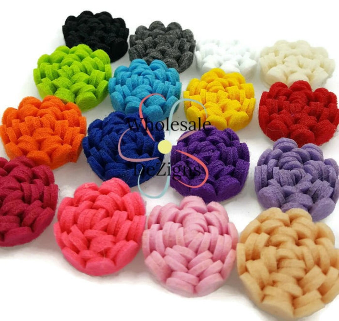 Small Felt Scalloped Flowers, DIY Textured Mini Rosettes, No Clips ...