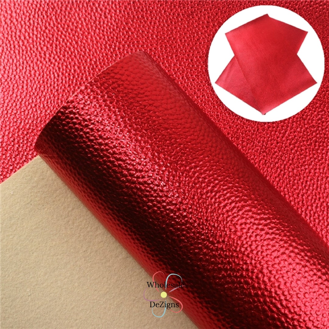 Shiny Red Textured Faux Leather Sheet Litchi Synthetic Vinyl Sheets 8 ...