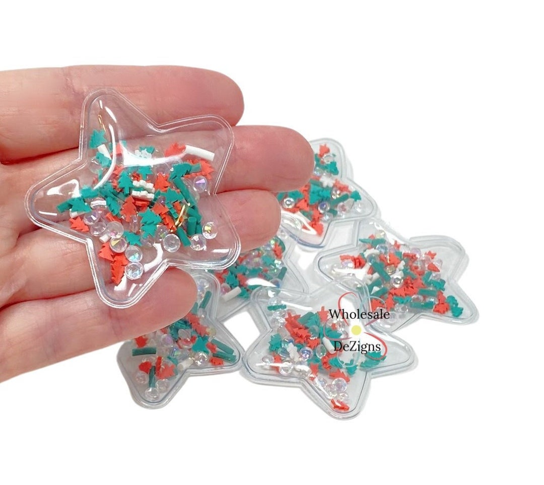 2 Christmas Shaker Stars, Plastic Star Appliques With Confetti, Xmas ...