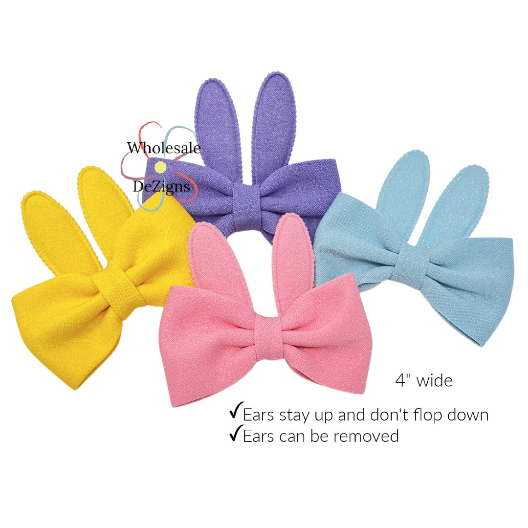 Fabric Bunny Hair Bows With Rabbit Ears, Pink Blue Purple or Yellow ...