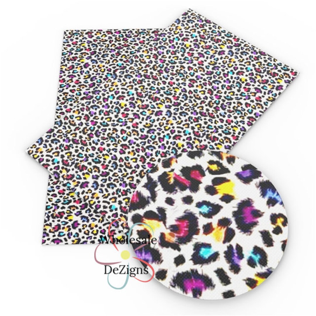 Multi Colored Leopard Print Faux White Leather Sheet Cheetah Animal ...