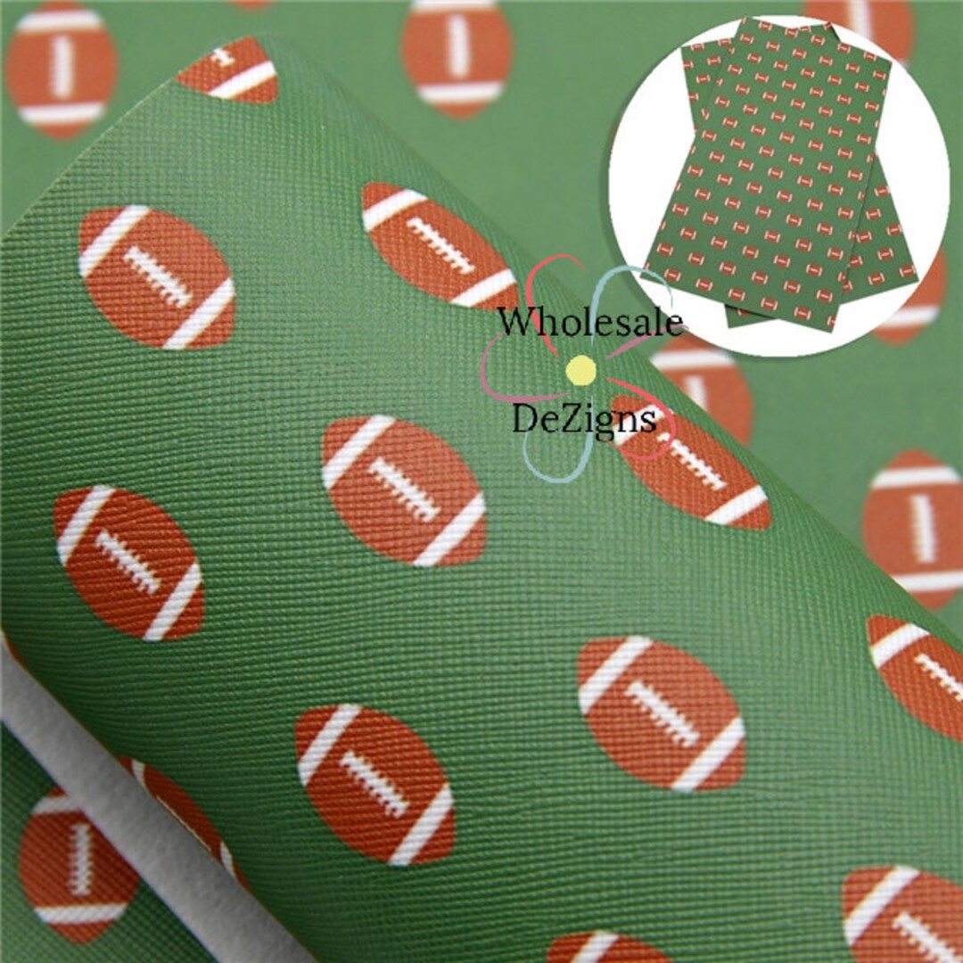Football Print Faux Leather Sheet Green Foot Ball White Brown Sports ...