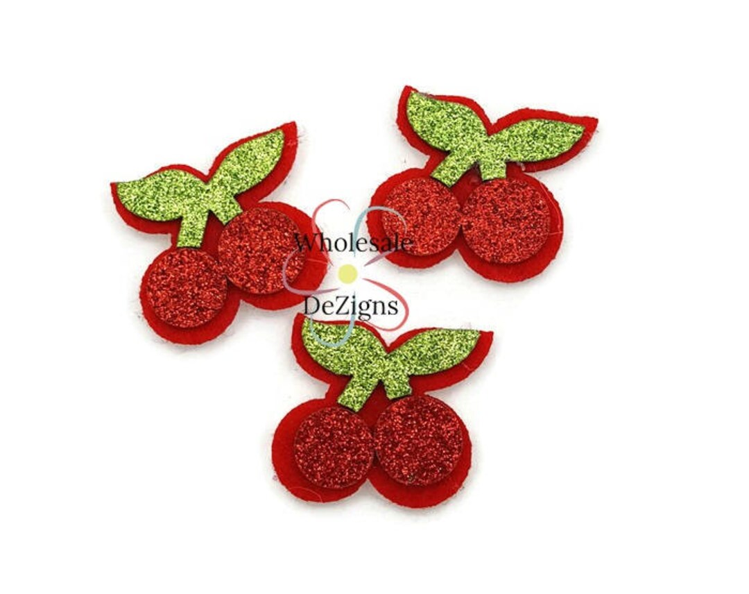 Glittery Felt Cherry Appliques, Sturdy Red Glitter Cherry Patch for ...