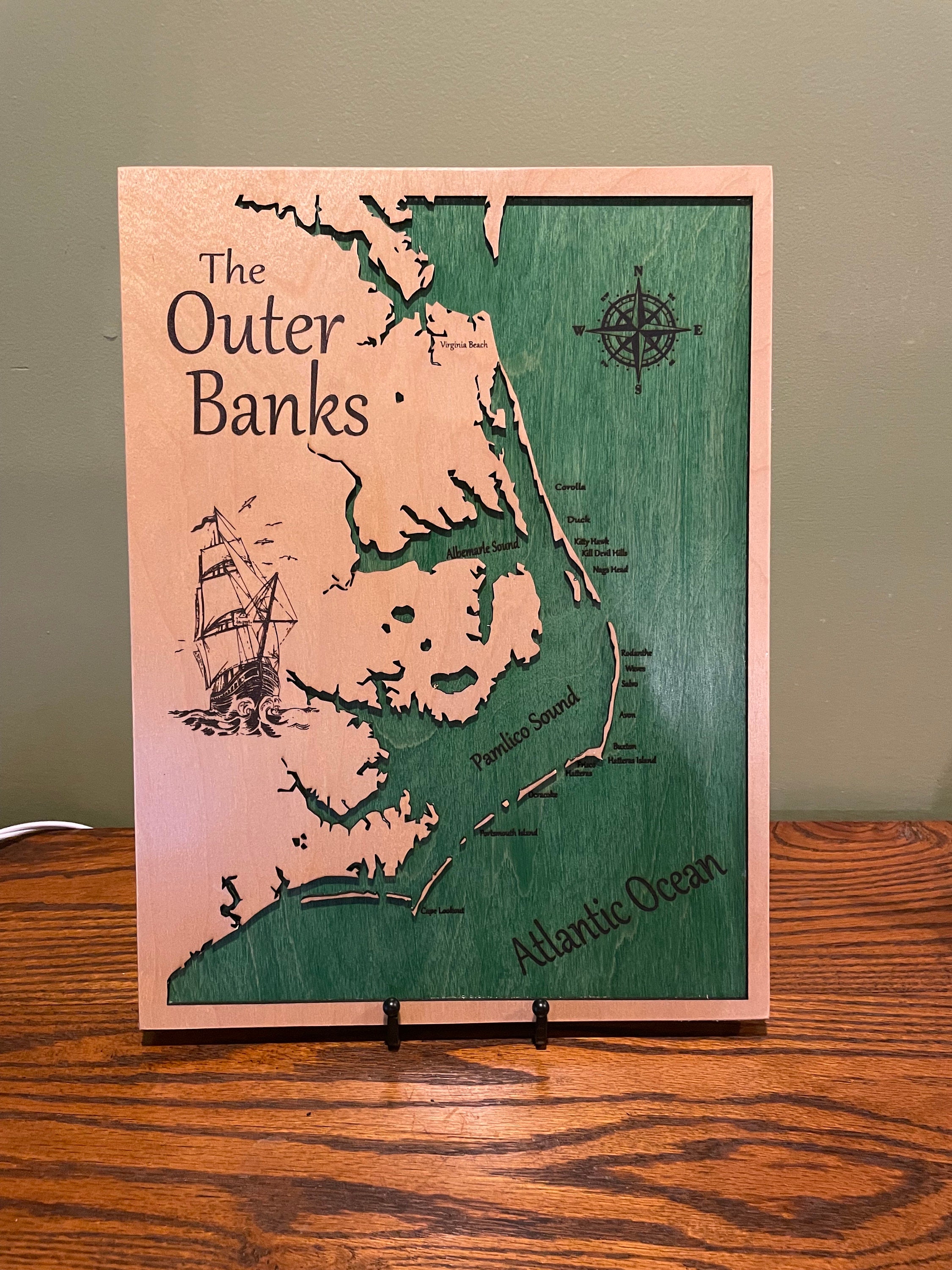 Seaside Souvenir the Outer Banks Vacation Memories Coastal Map Wall Art ...