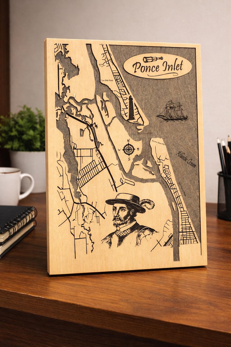 Laser Engraved Ponce Inlet Wood Map – Nautical Coastal Wall Art - Etsy