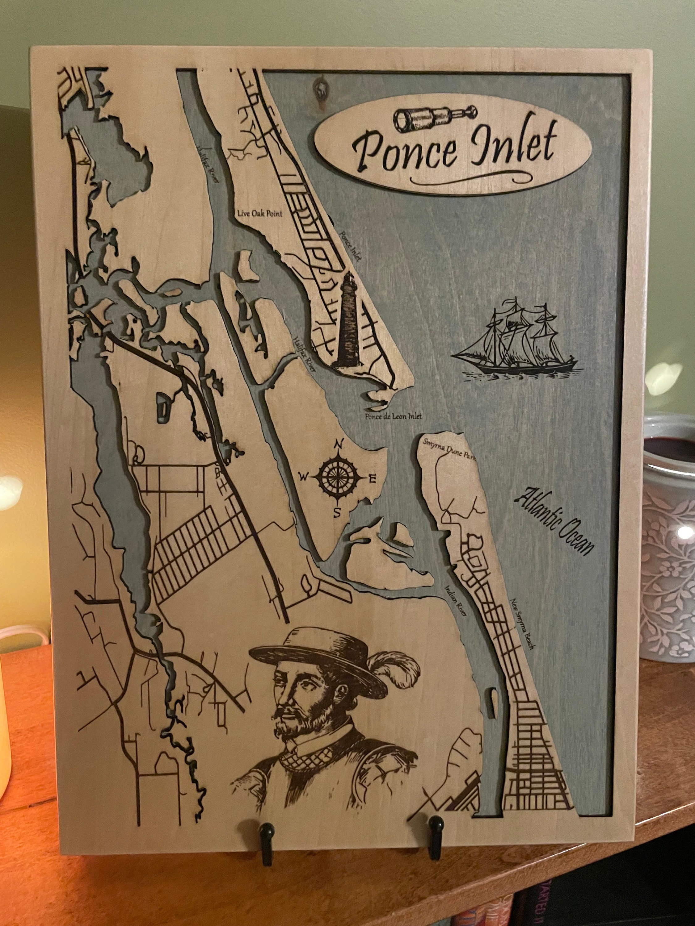 Laser Engraved Ponce Inlet Wood Map – Nautical Coastal Wall Art - Etsy