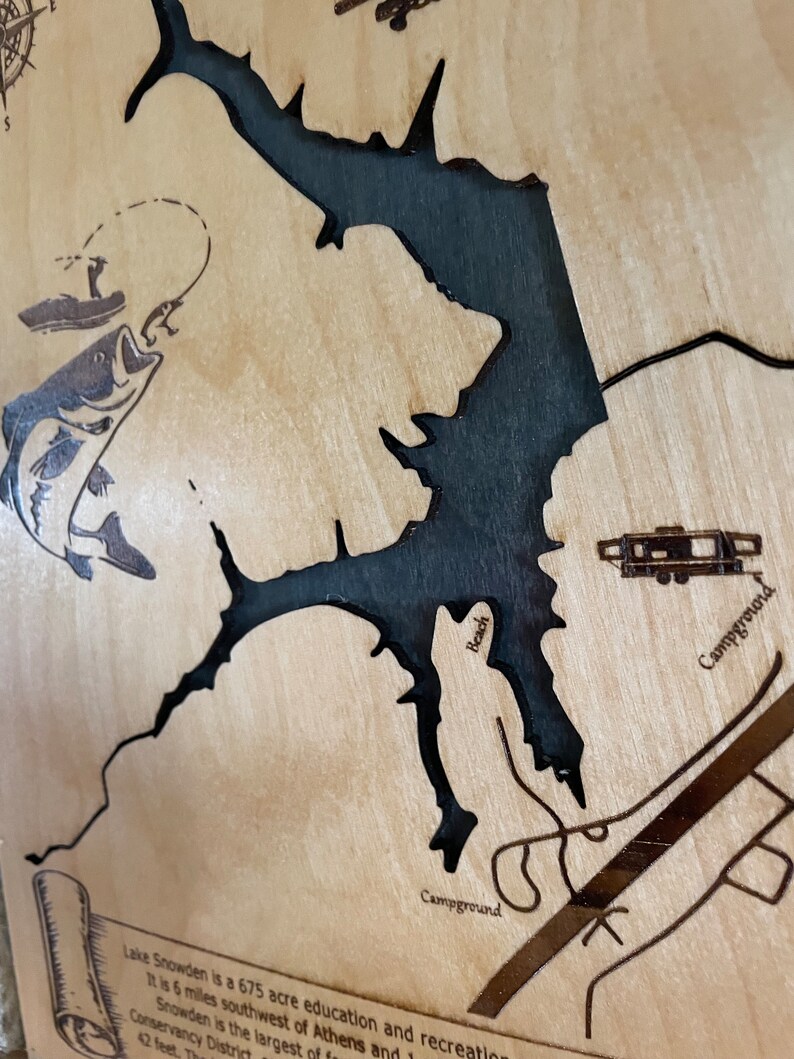 Lake Snowden Laser Engraved Lake Map Wall Art - Etsy