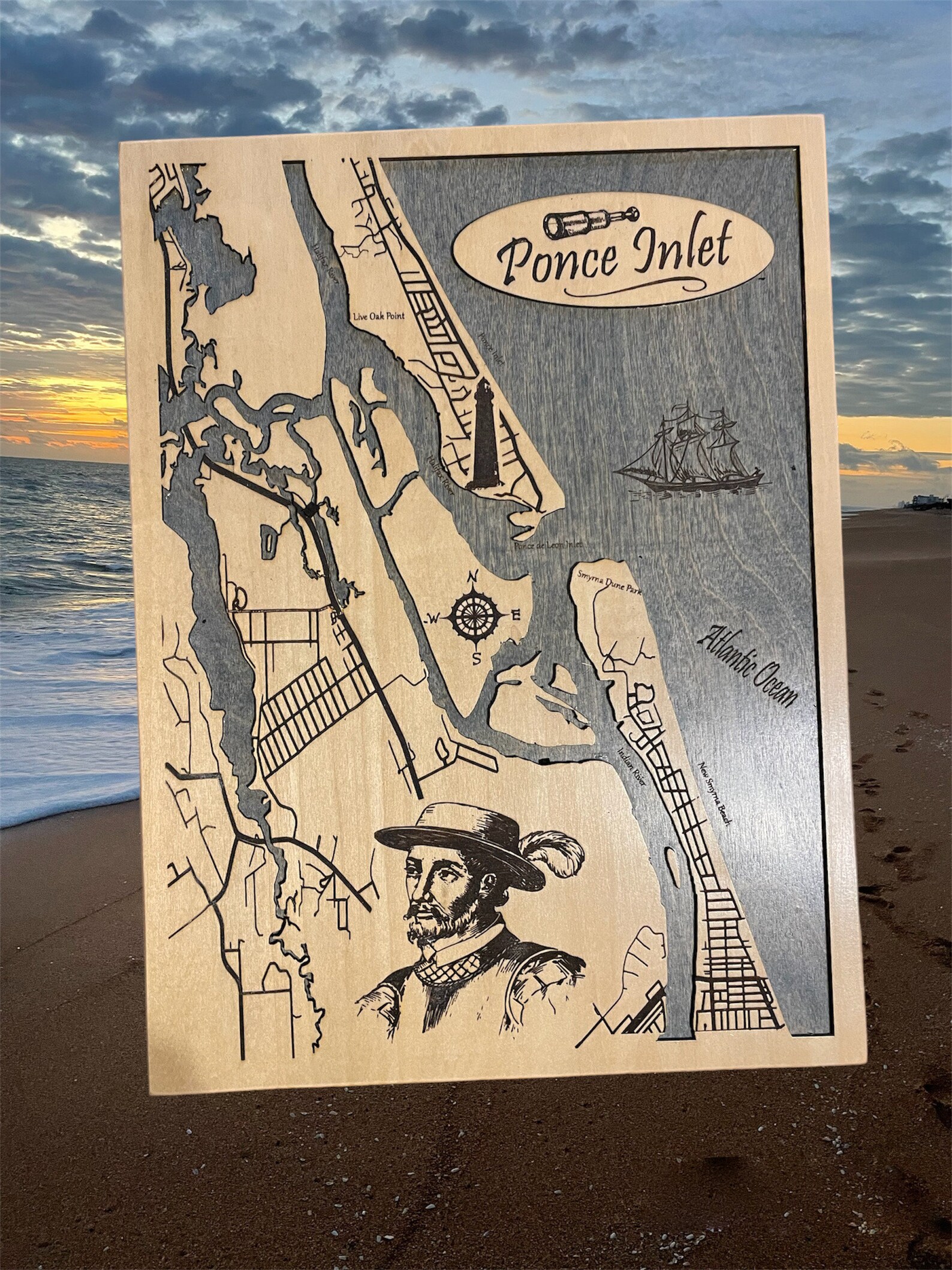 Laser Engraved Ponce Inlet Wood Map – Nautical Coastal Wall Art - Etsy