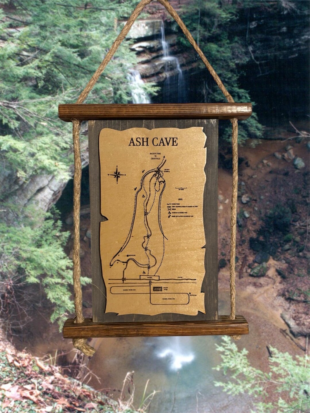 Ash Cave Trail Map: Hocking Hills Ohio Wooden Wall Art - Etsy