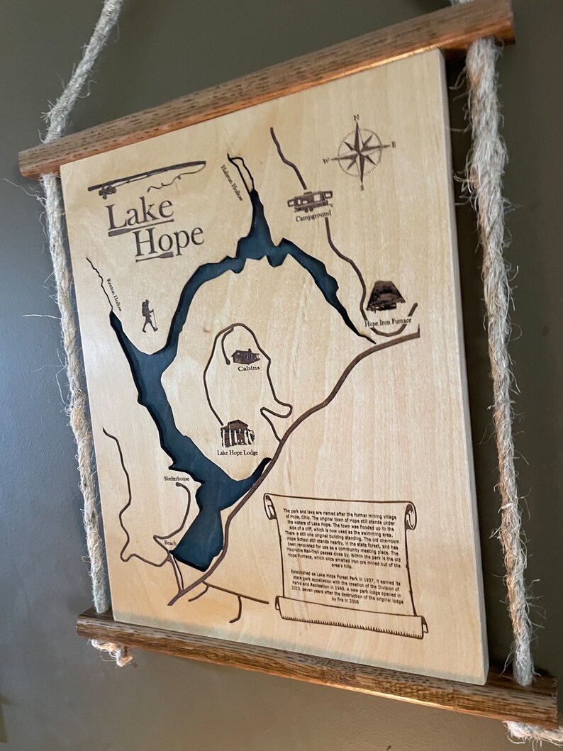 Laser Engraved Lake Map Lake Hope Wall Art - Etsy